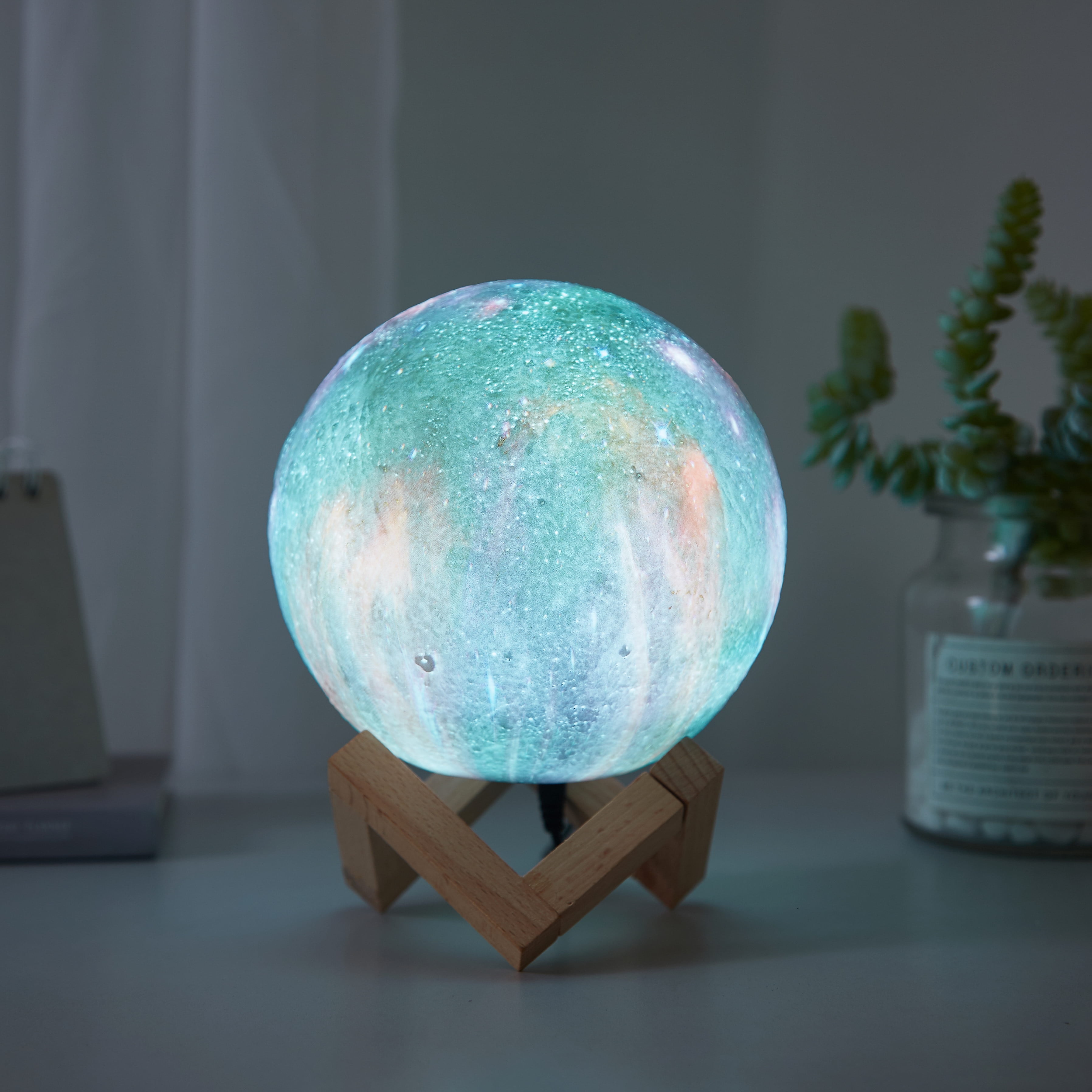 Buy Urban Shop 3D Print Color Changing Moon Lamp with Wood Stand ...