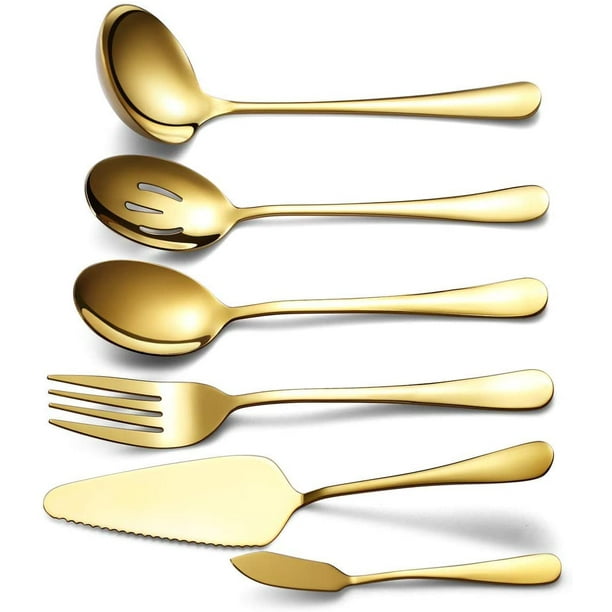 Stainless Steel Flatware Serving Set 6 Pieces, Gold Flatware Serving ...