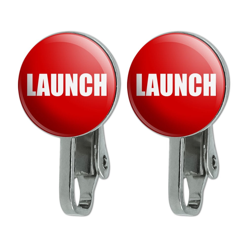 Red Launch Button Design Funny Novelty Clip-On Stud Earrings - Walmart.com