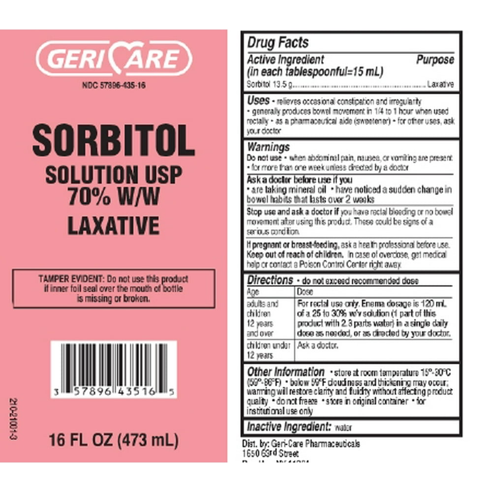 McKesson Brand GeriCare Sorbitol Liquid Laxative Solution 70% W/W 16 oz ...