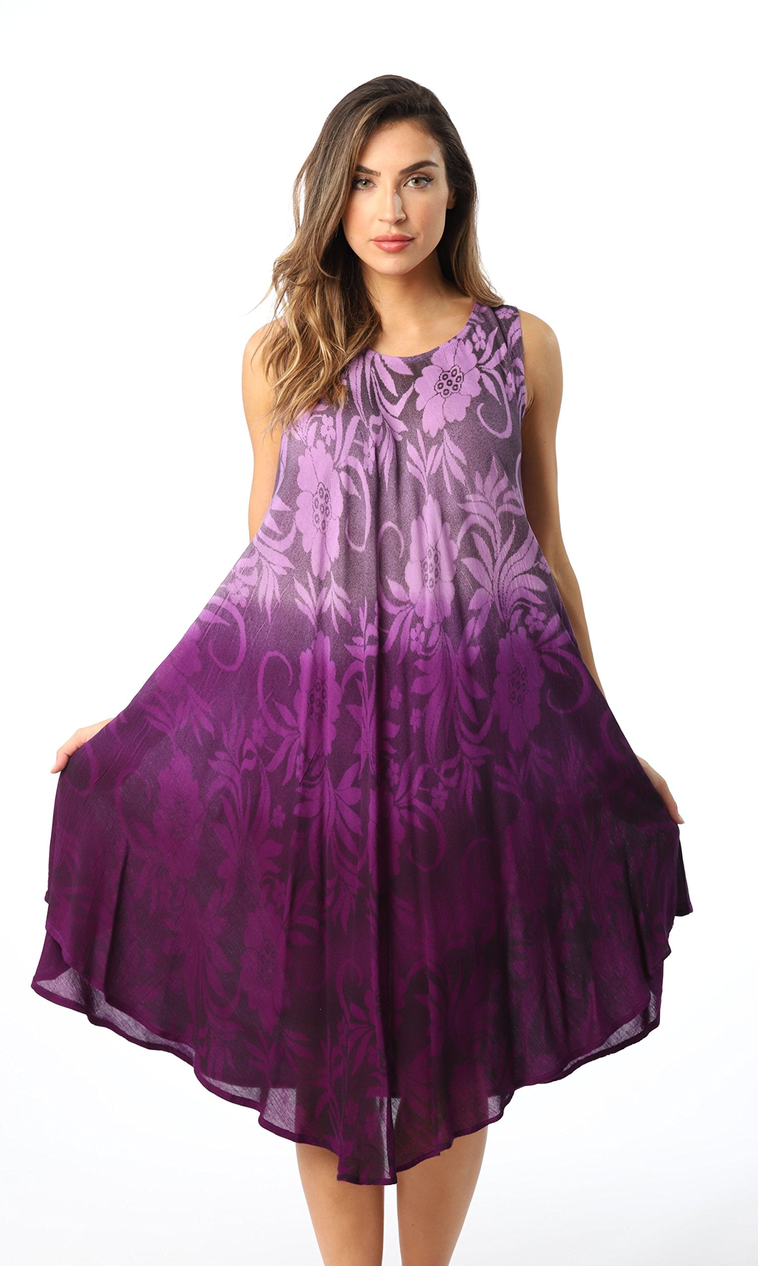 Riviera Sun Ombre Tie Dye Summer Dress with Floral Painted Design ...