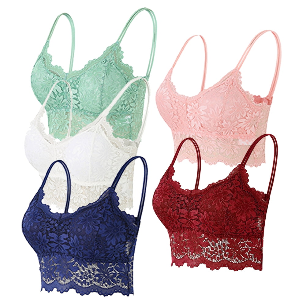 Valcatch 5 Pack Lace Bralettes for Women Spaghetti Straps Bandeau Bra ...