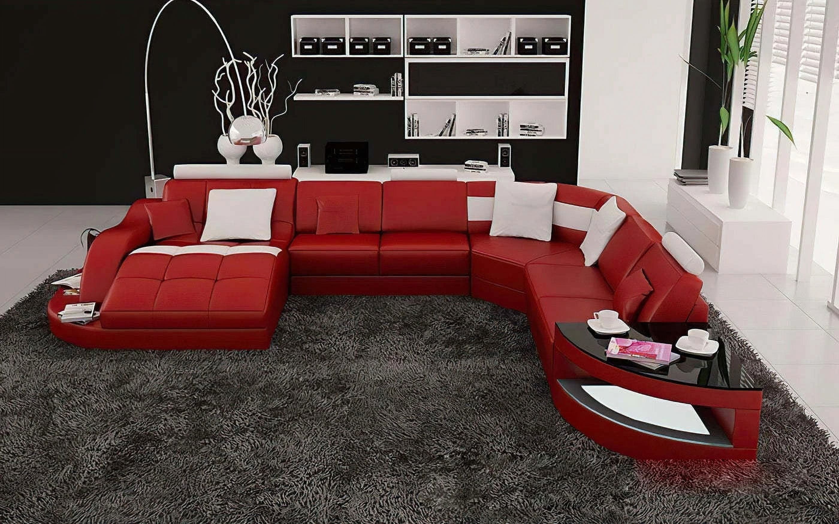 Modern black and red LED light sofa set furniture living room sectional ...