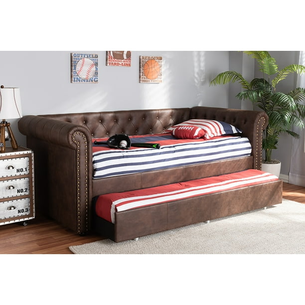 Baxton Studio Mabelle Brown Faux Leather Upholstered Daybed with ...
