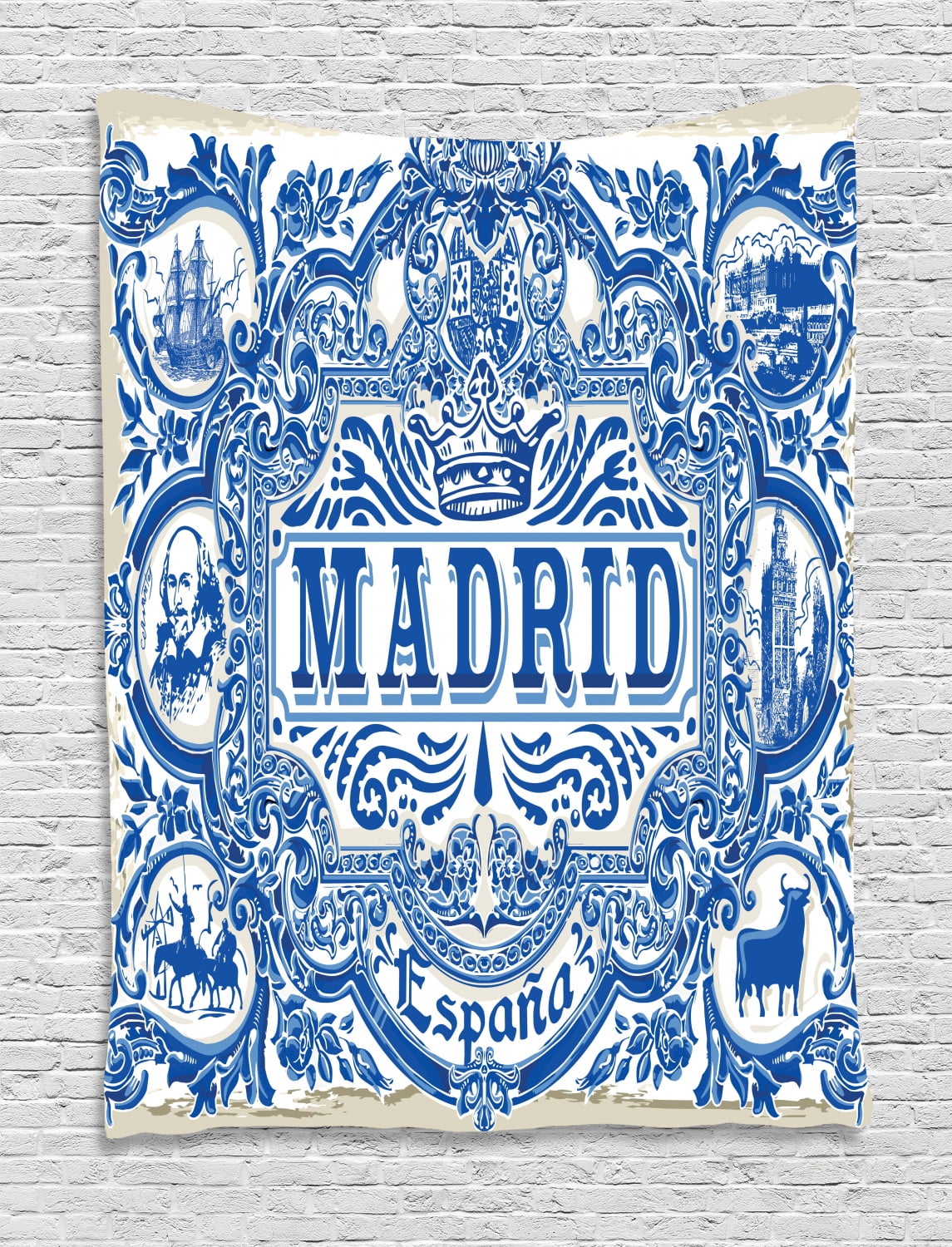 Spanish Tapestry, Madrid Calligraphy Traditional Painted Tin Graphic ...