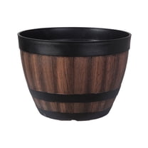 Faux Whiskey Barrel Planter with Tray, Plastic Barrel Shape Flower Pot ...