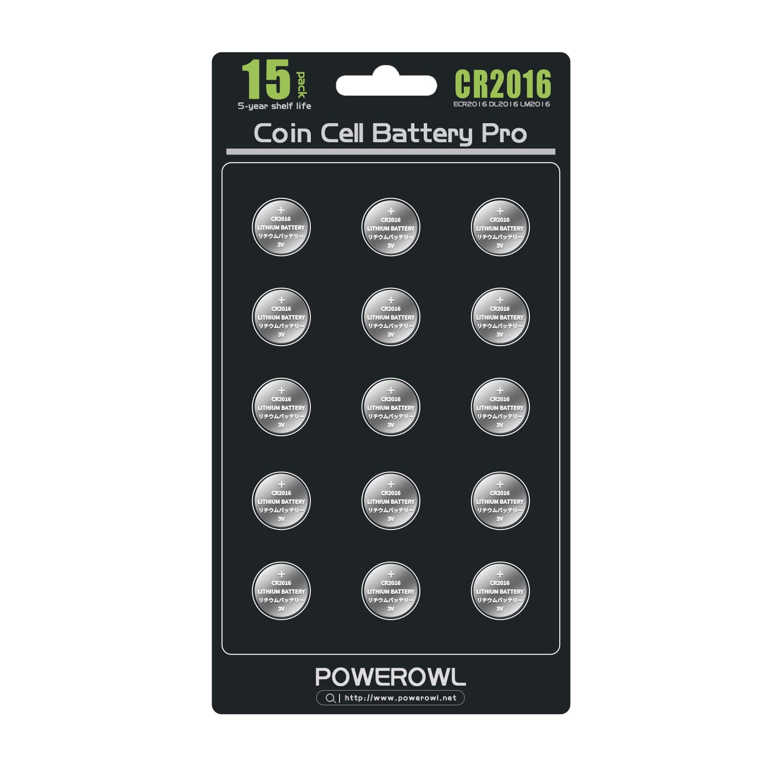 POWEROWL High Capacity CR2016 Battery (15-Pack) CR 2016 3v Lithium ...