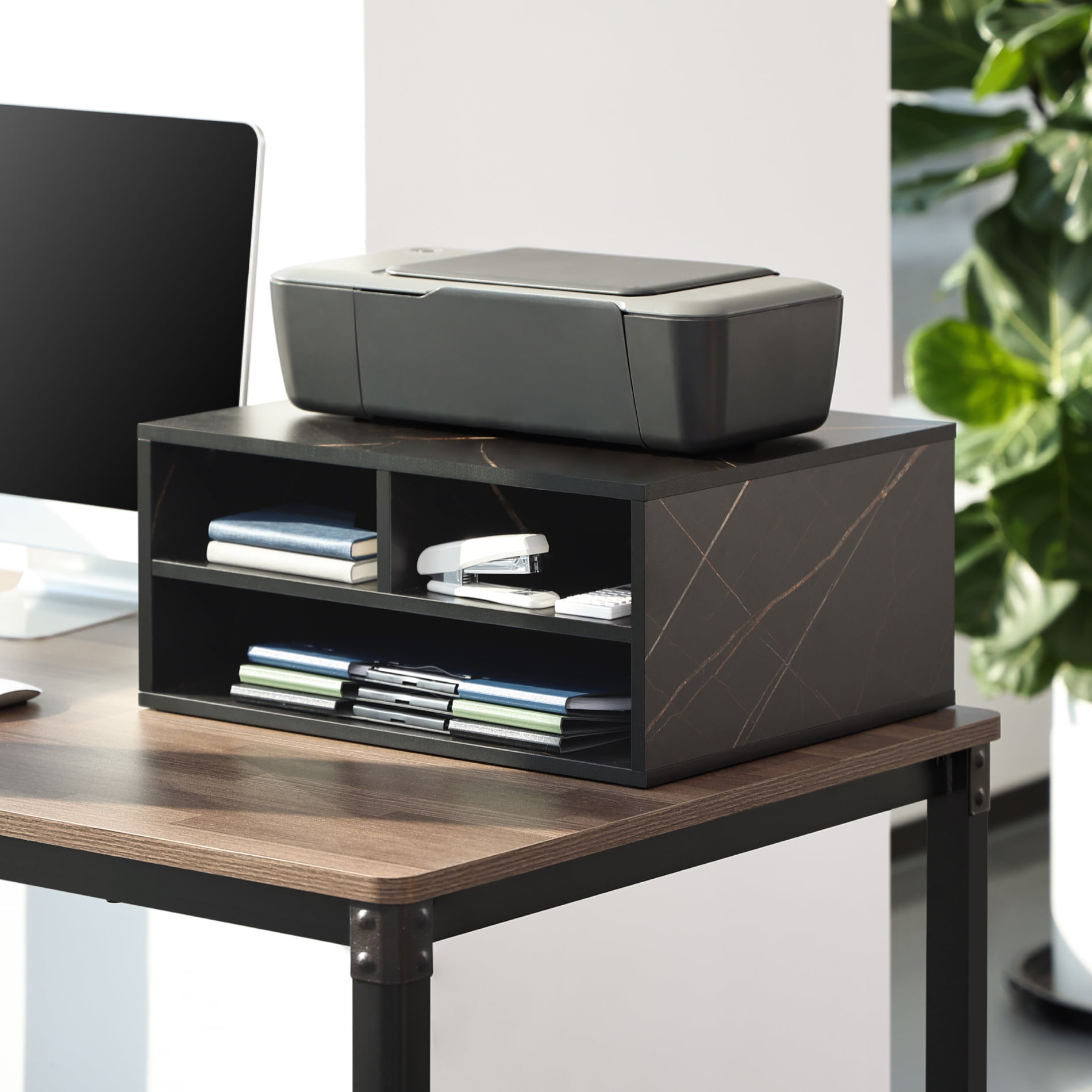 FITUEYES Desktop Printer Stand with 3 Storage Compartments, Large Paper ...