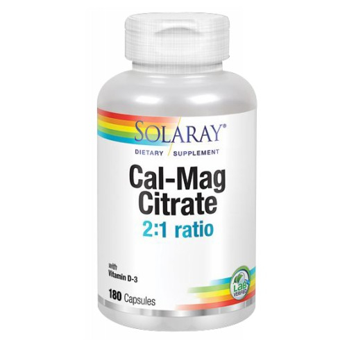 Suplemento Solaray Cal-Mag de citrato 180 cápsulas con vitamina D-3 ...