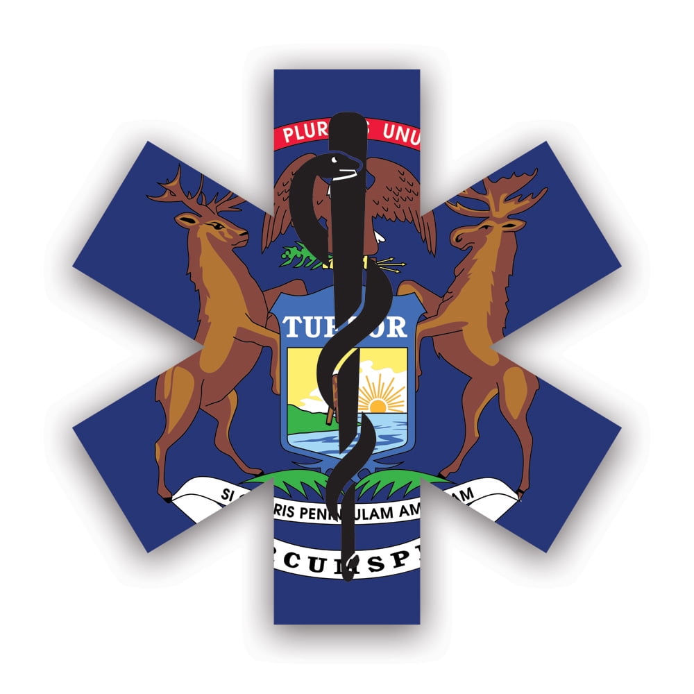 Michigan Star of Life Flag Sticker Decal - Self Adhesive Vinyl ...