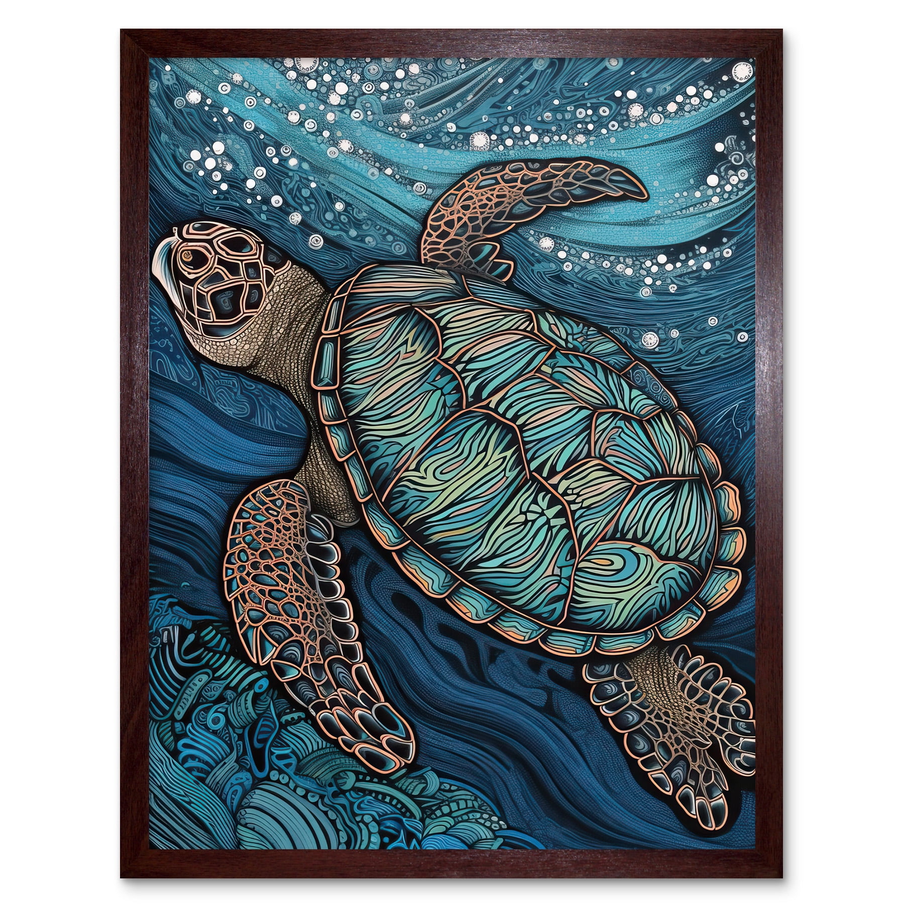 Vibrant Sea Turtle Swimming Under the Surface Art Print Framed Poster ...