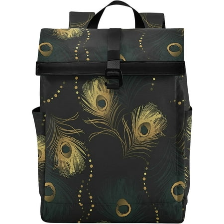 Retro Peacock Feathers Backpack Roll Top Daypack Laptop Work Travel ...