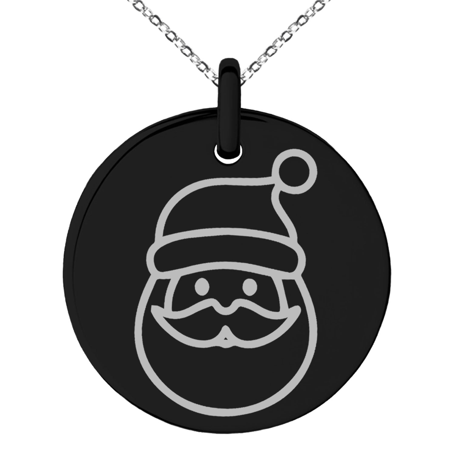 Black Stainless Steel Adorable Santa Claus Engraved Small Medallion ...