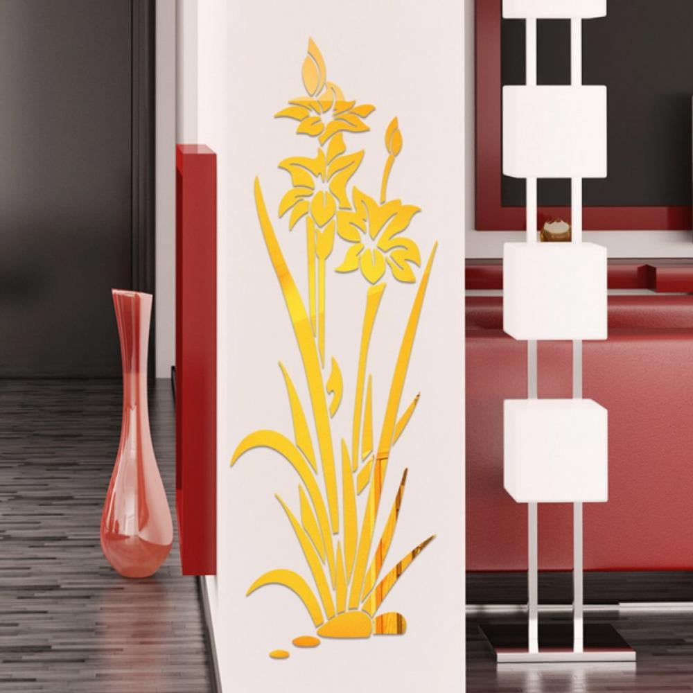 3D Acrylic Wall Sticker - Orchid Flower Mirror Sticker Eco-Friendly ...