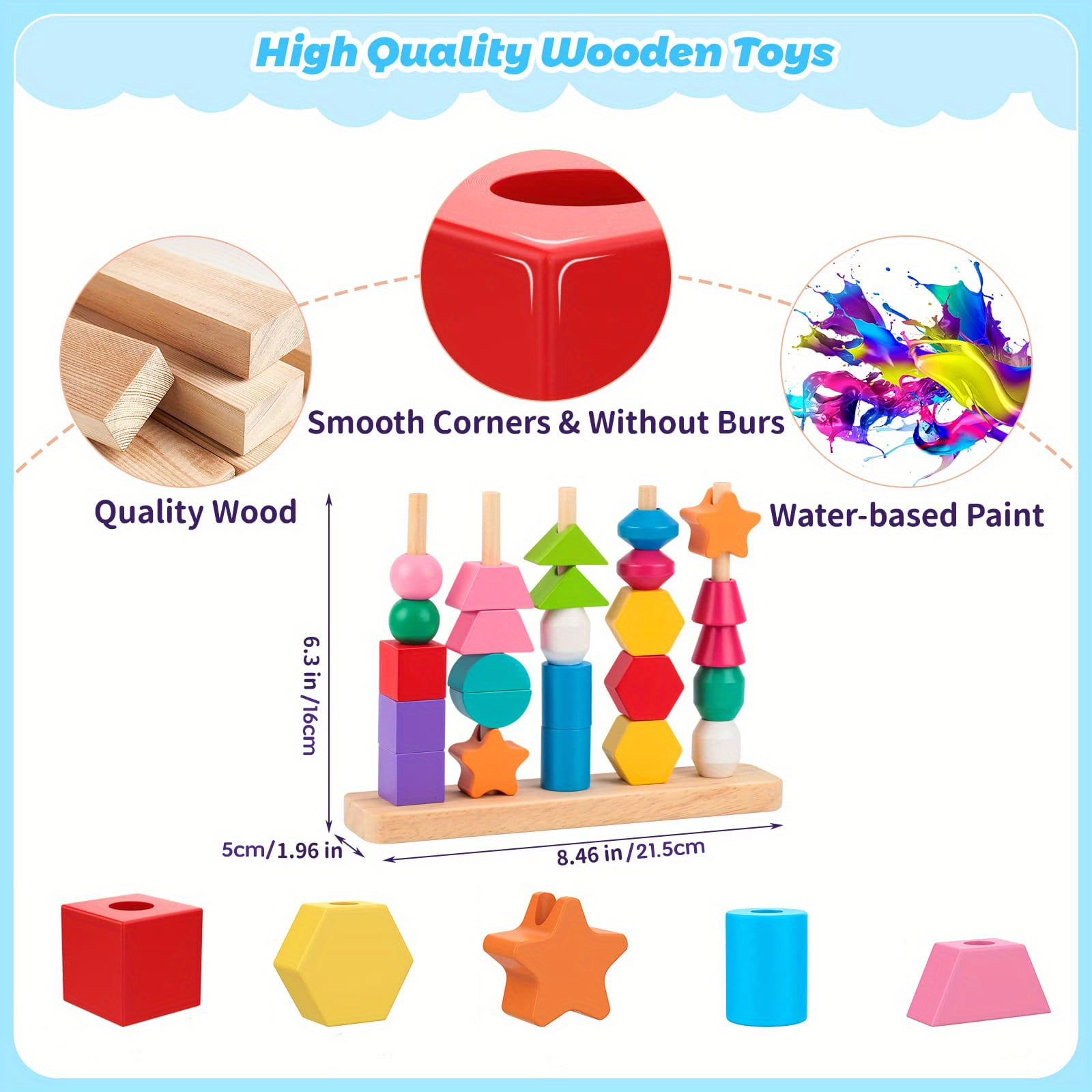 Montessori Wooden Beads Sorting Toy Set - STEM Preschool Learning Toys ...