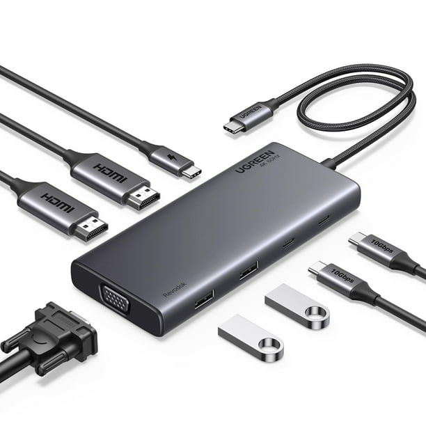 Hub USB C UGREEN Revodok 8 en 1 con triple pantalla, 10 Gbps | Bodega Aurrera en línea