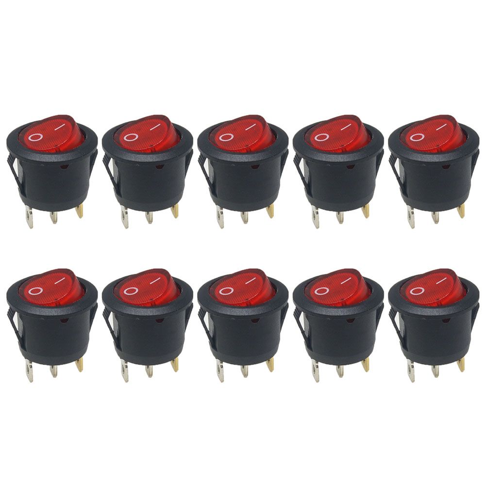 10PCS Round 3 Pin ON-OFF 2 Position With Light Power Switch KCD1-105 ...