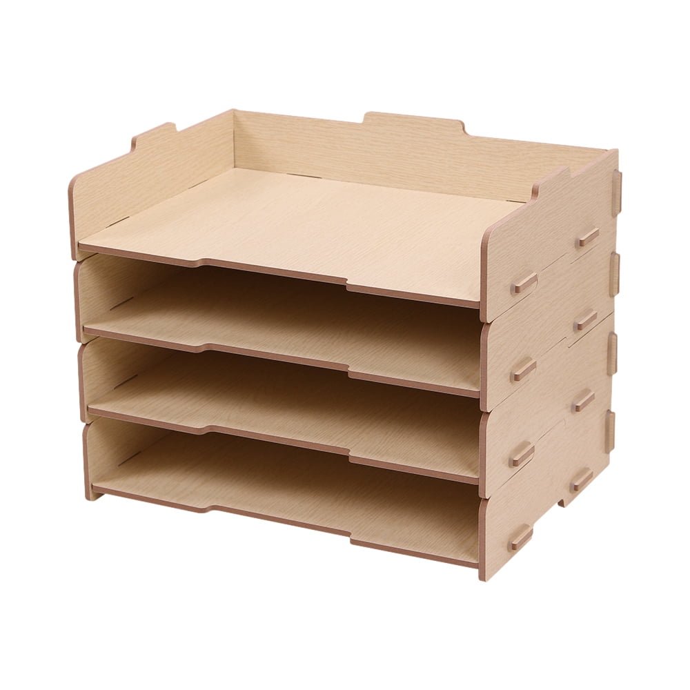 Wood Desk File Organizer Document Holder Letter Tray 4 Layers for ...