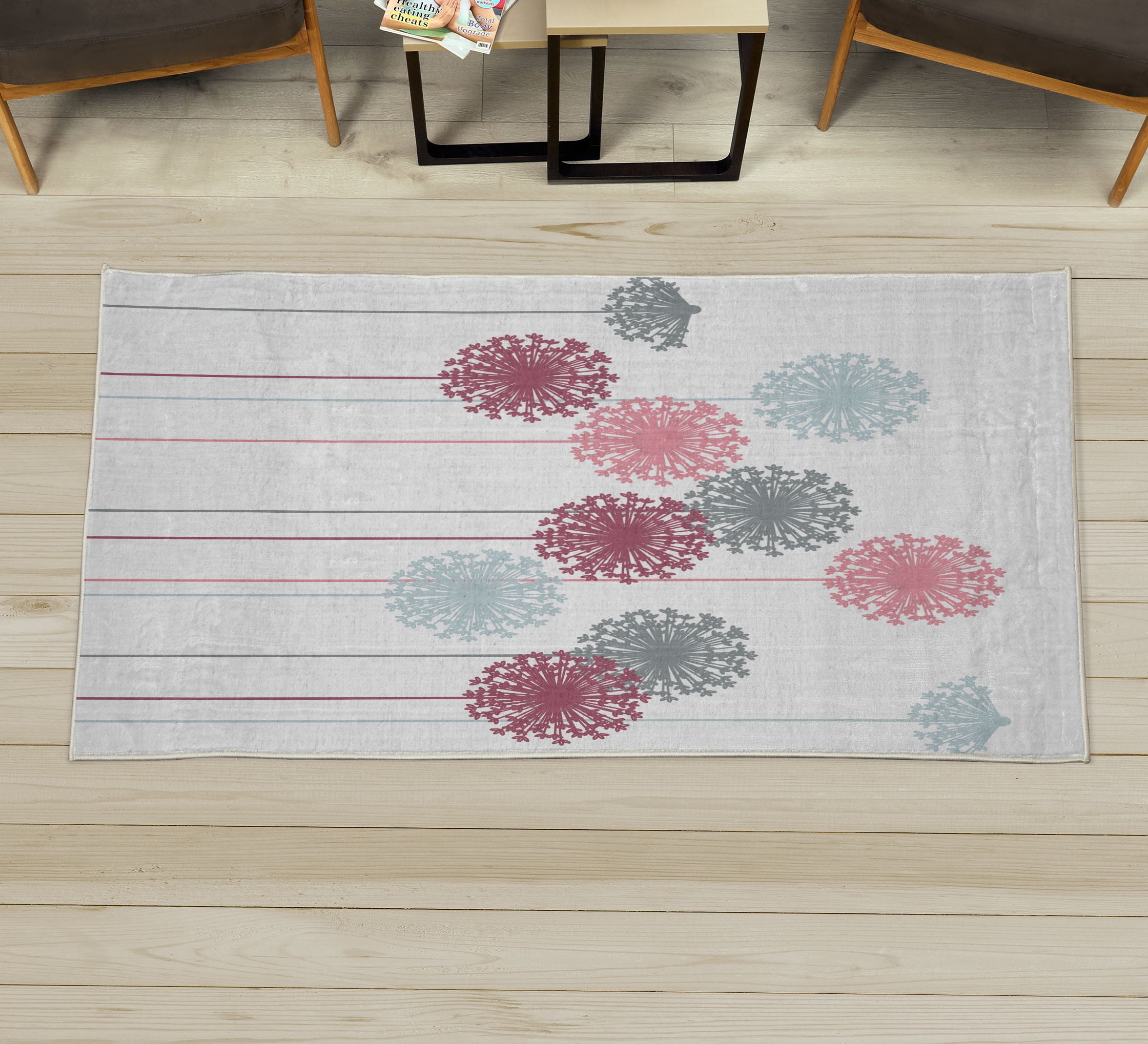 Dandelion Decorative Rug, Abstract Wildflower Silhouettes Botanical ...