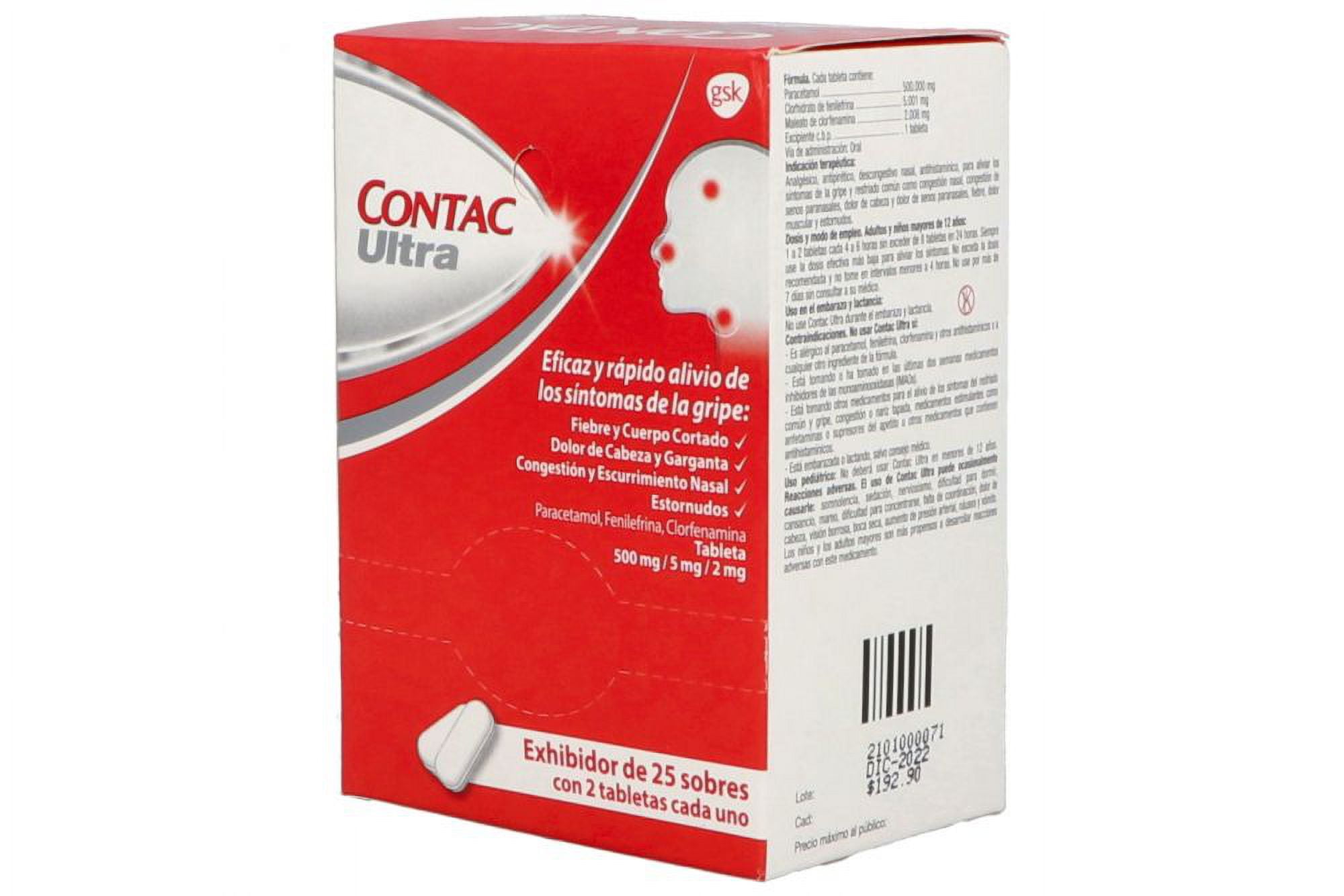 Contac Ultra Exhibidor De 25 Sobres Con 2 Tabletas Cada Uno Contac ...