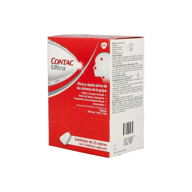Contac Ultra Exhibidor De 25 Sobres Con 2 Tabletas Cada Uno Contac ...