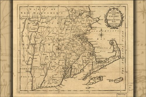 24x36 Poster; Map Of Colony Of Massachusetts Bay 1780; Antique Reprint ...