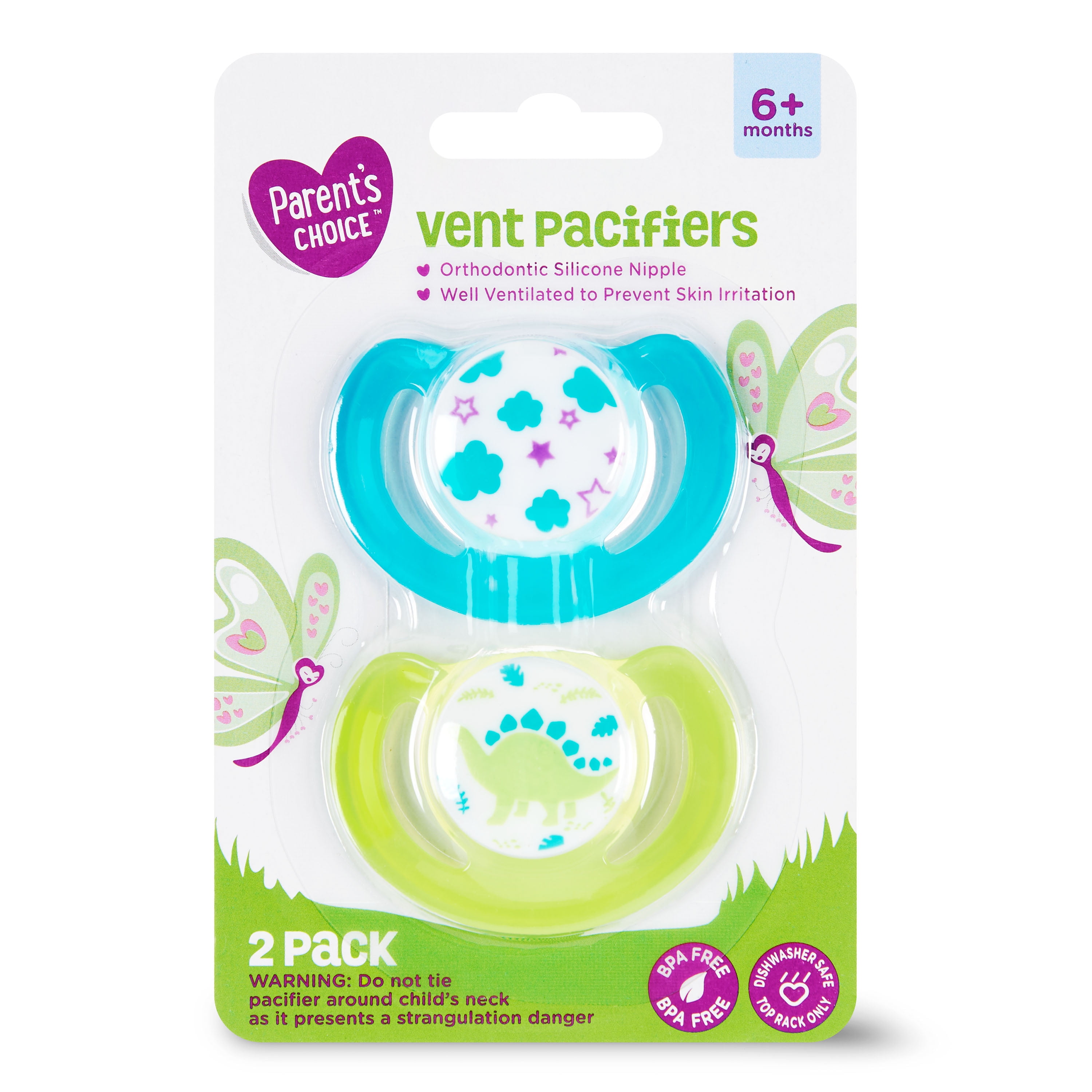 Parent's Choice Vent Pacifiers, 6+ Months, 2 Pack, Blue & Gray ...