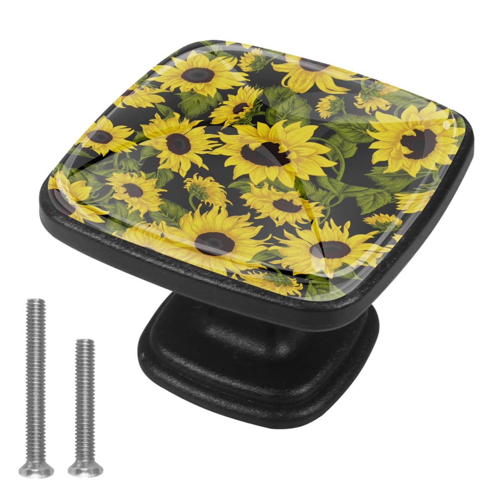 4 Pcs Cabinet Handle Drawer Pulls Sunflower Knobs with Screws Square Furniture Office Cabinet ...