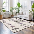 Area Rug 36×60in, Purple Grey Bird Animal on Lines Floor Carpet Living ...