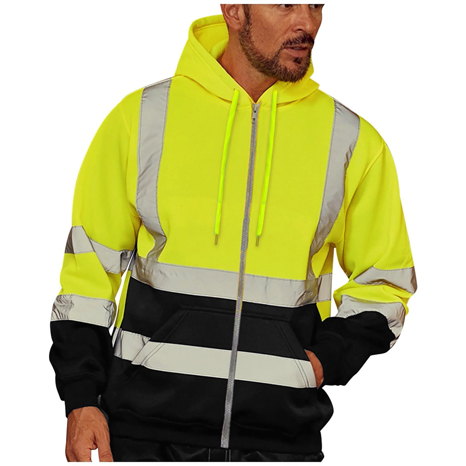 High Visibility Men's Pullover Hooded Sweatshirt for Road Work Long ...