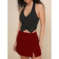 Burgundy High-Waisted Mini Skirt A-Line With Front Split And Bodycon ...