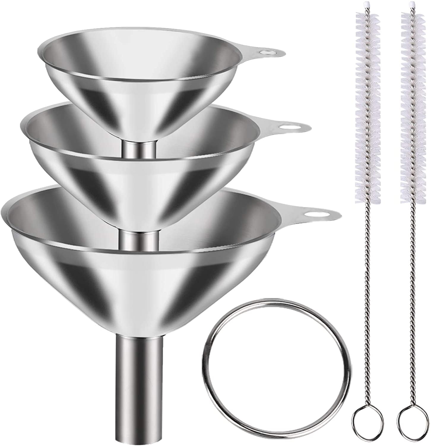 4 Pcs Metal Stainless Steel Funnel, Large Small Funnel Set of 3, Food Grade Mini Funnels for ...