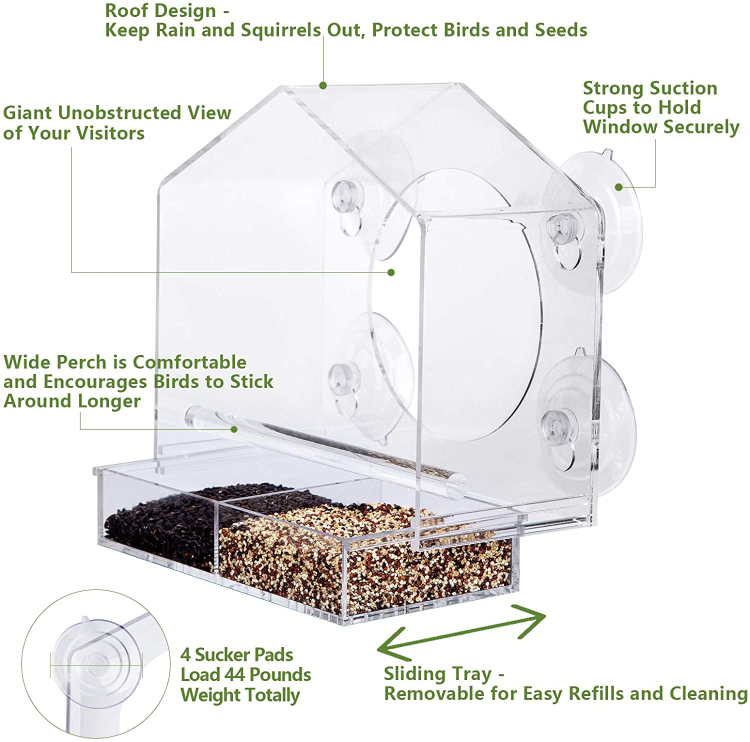 Buy Squirrel Proof Window Bird Feeder with 4 Strong Suction Cups and ...