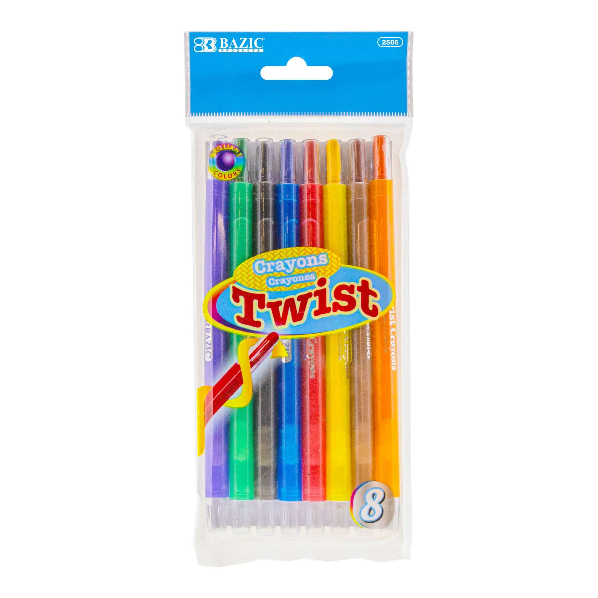 BAZIC 8 Color Twistable Crayons, Twist Up Propelling Crayon, 1-Pack ...