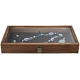 Wooden Jewelry Display Case with Tempered Glass Lid and Removable Black ...