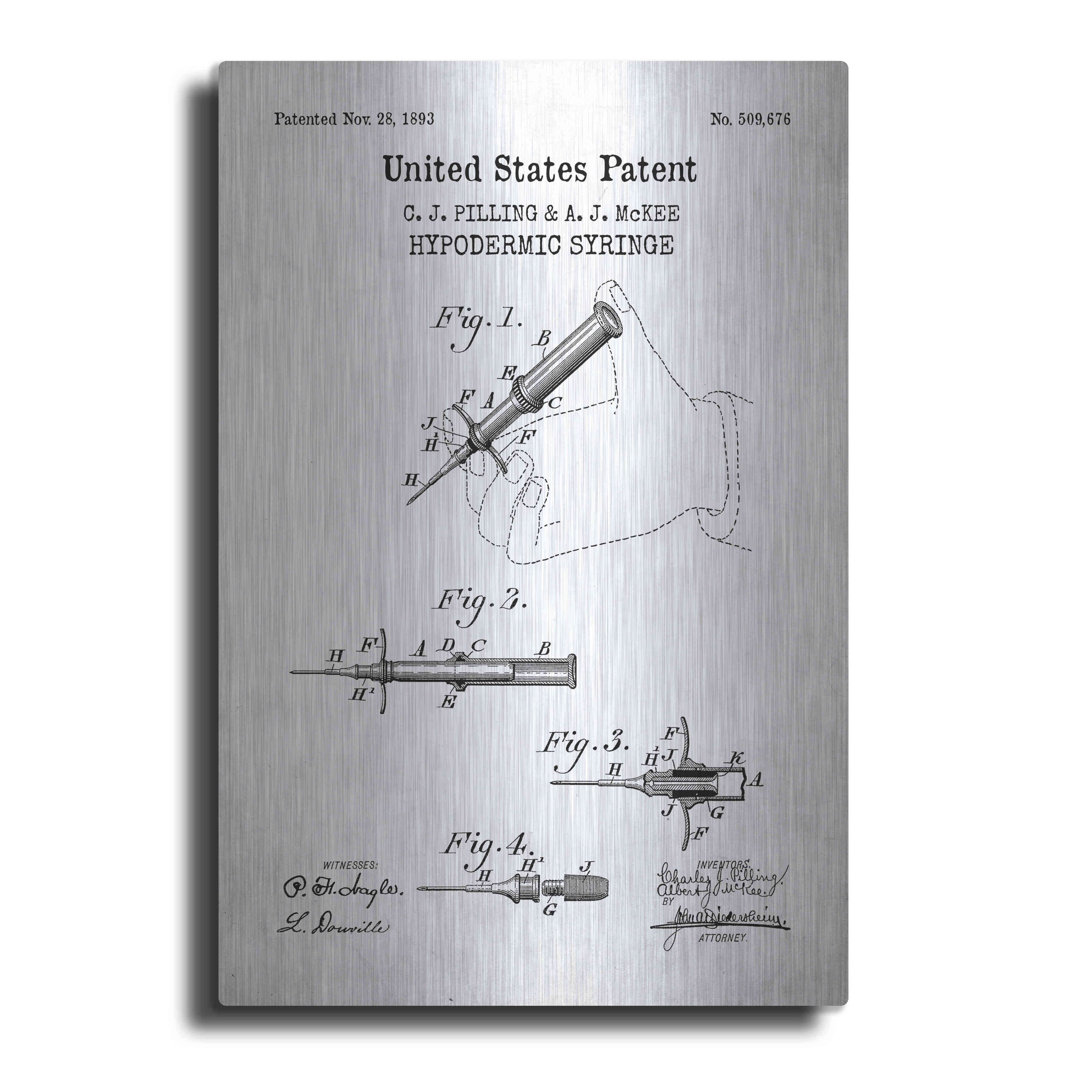 Luxe Metal Art 'Hypodermic Syringe Blueprint Patent White' Acrylic ...