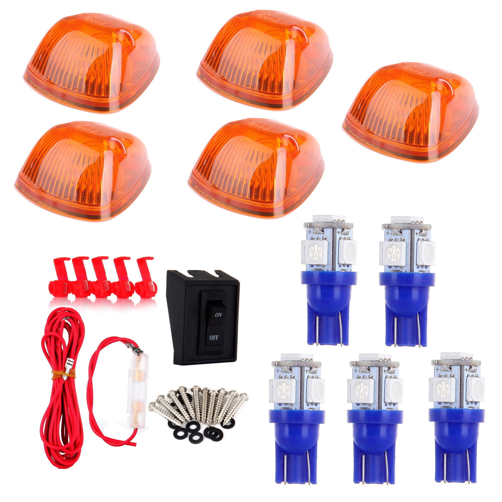 CCIYU 5x Amber Cab Roof Top Marker Running Lamps w/Blue LED Light Bulbs ...
