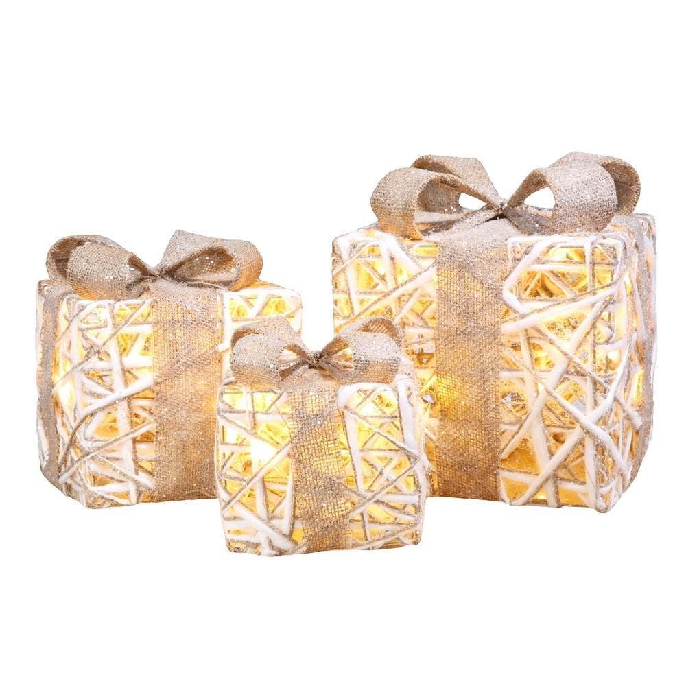 Homegear Christmas Set of 3 Pre-lit Gift Present Boxes w/ 60 LED Lights ...