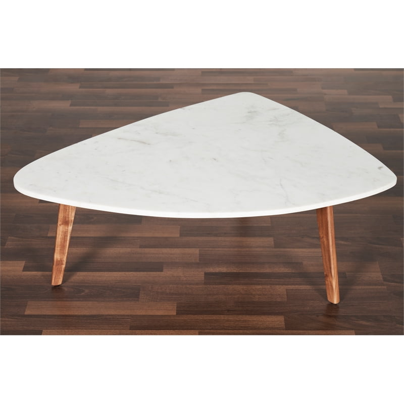 Mod-Arte Nero white authentic marble triangular coffee table with wood ...