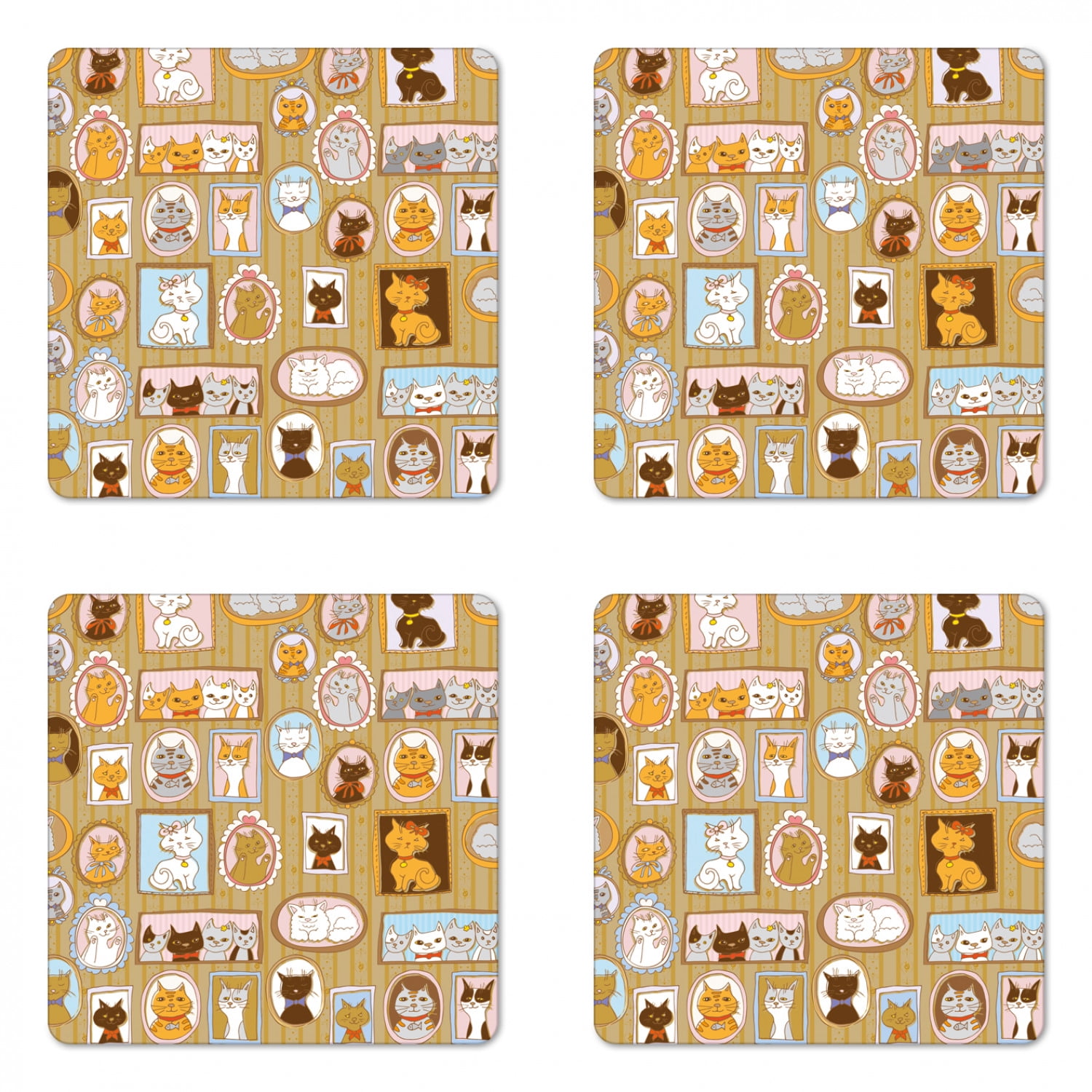 Cat Coaster Set of 4, Family Tree of a Kitty with Portraits Domestic ...