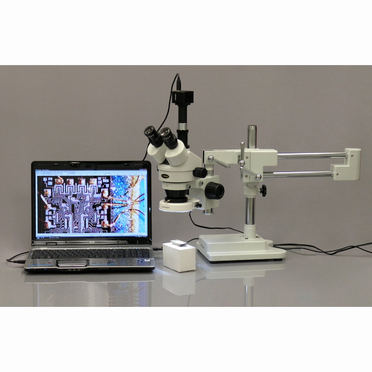 AmScope 7X-45X Trinocular Stereo Microscope with 80-LED Light + 1.3MP ...