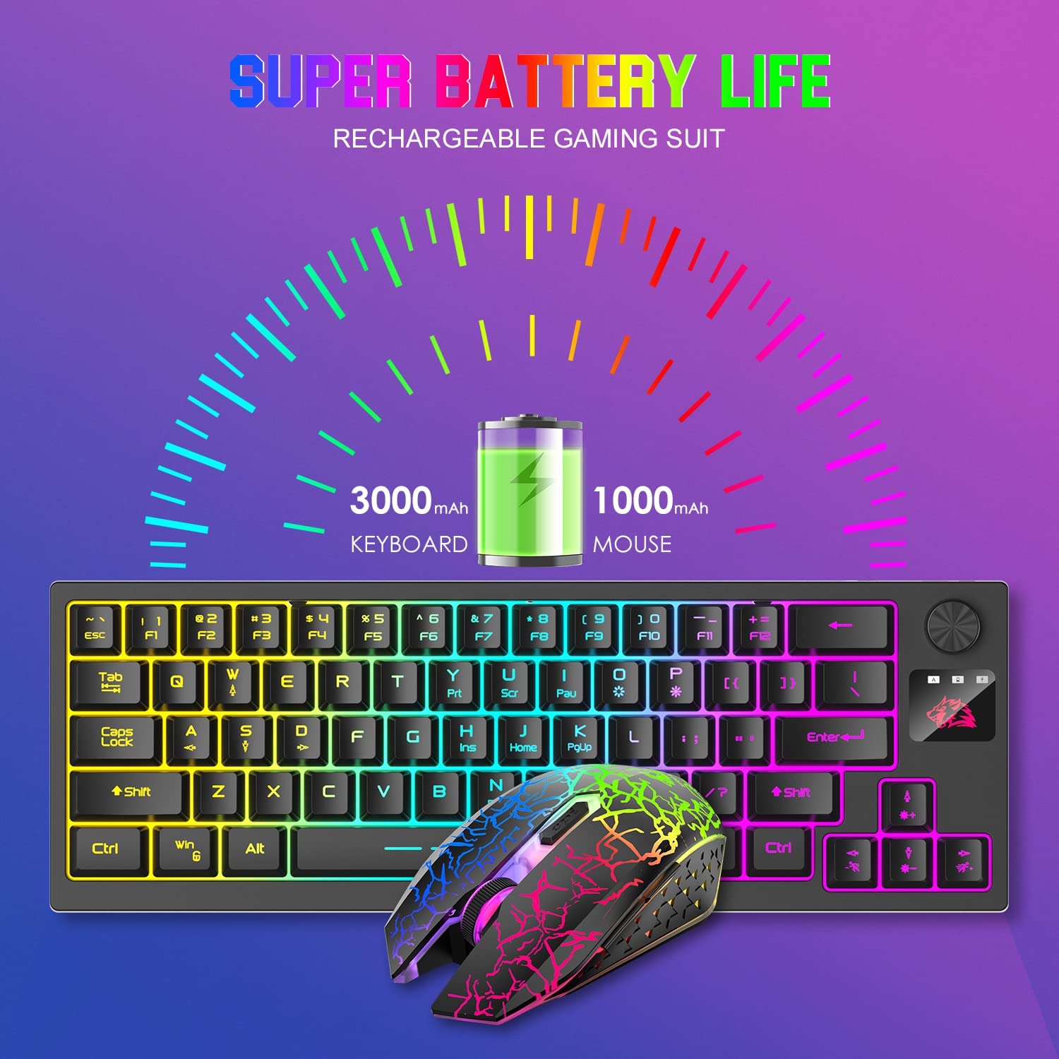 Wireless Gaming Keyboard and Mouse Combo,12 RGB Backlight Rechargeable ...