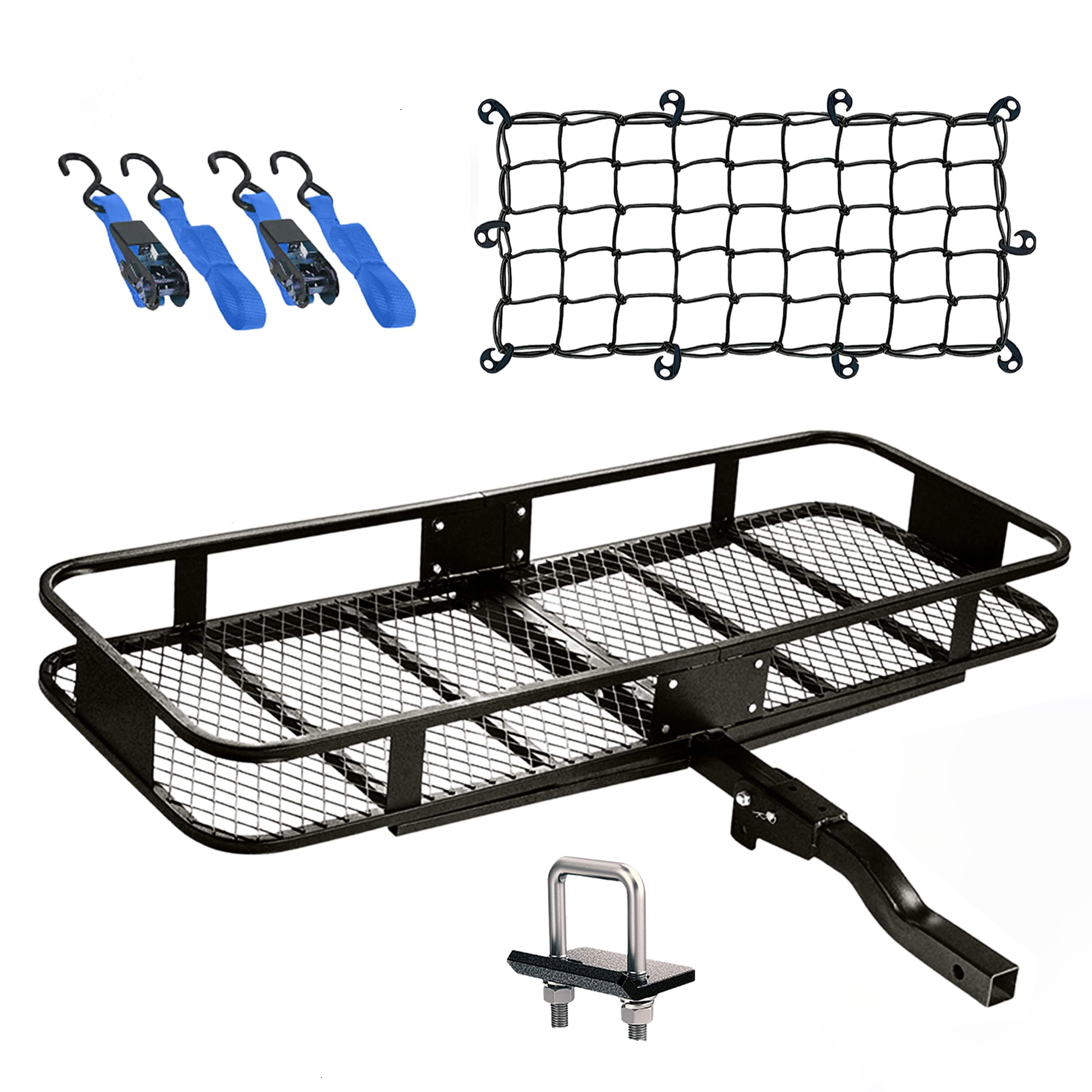 Mockins Folding Hitch Mount Cargo Carrier with 2 Blue Ratchet Straps ...