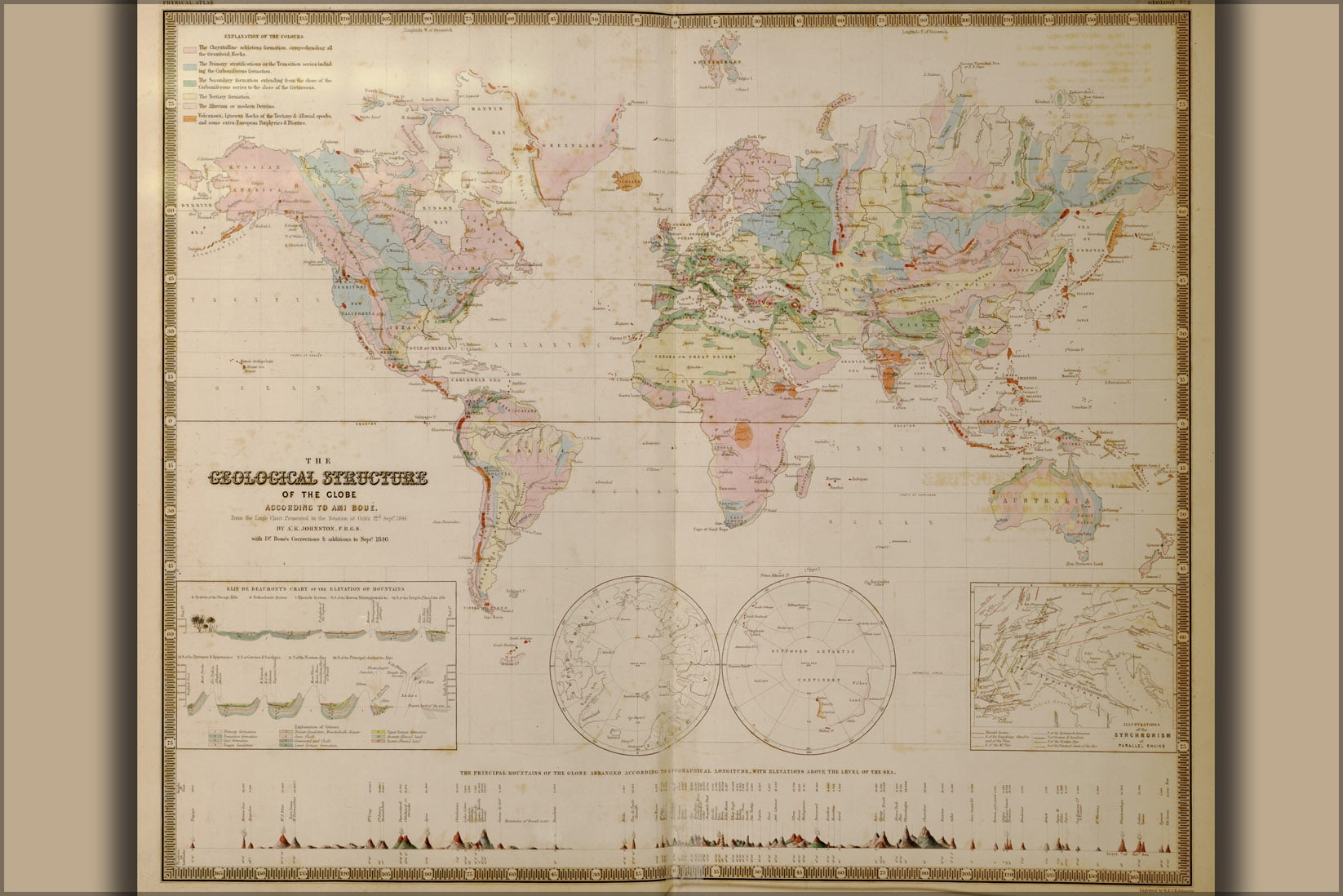 24"x36" Gallery Poster, map of Geological Structure of the world 1848 ...