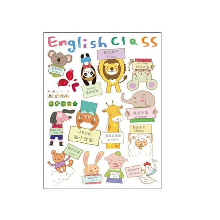 Cartoon Animal English Class Wall Stickers Kids Living Room Nursery ...