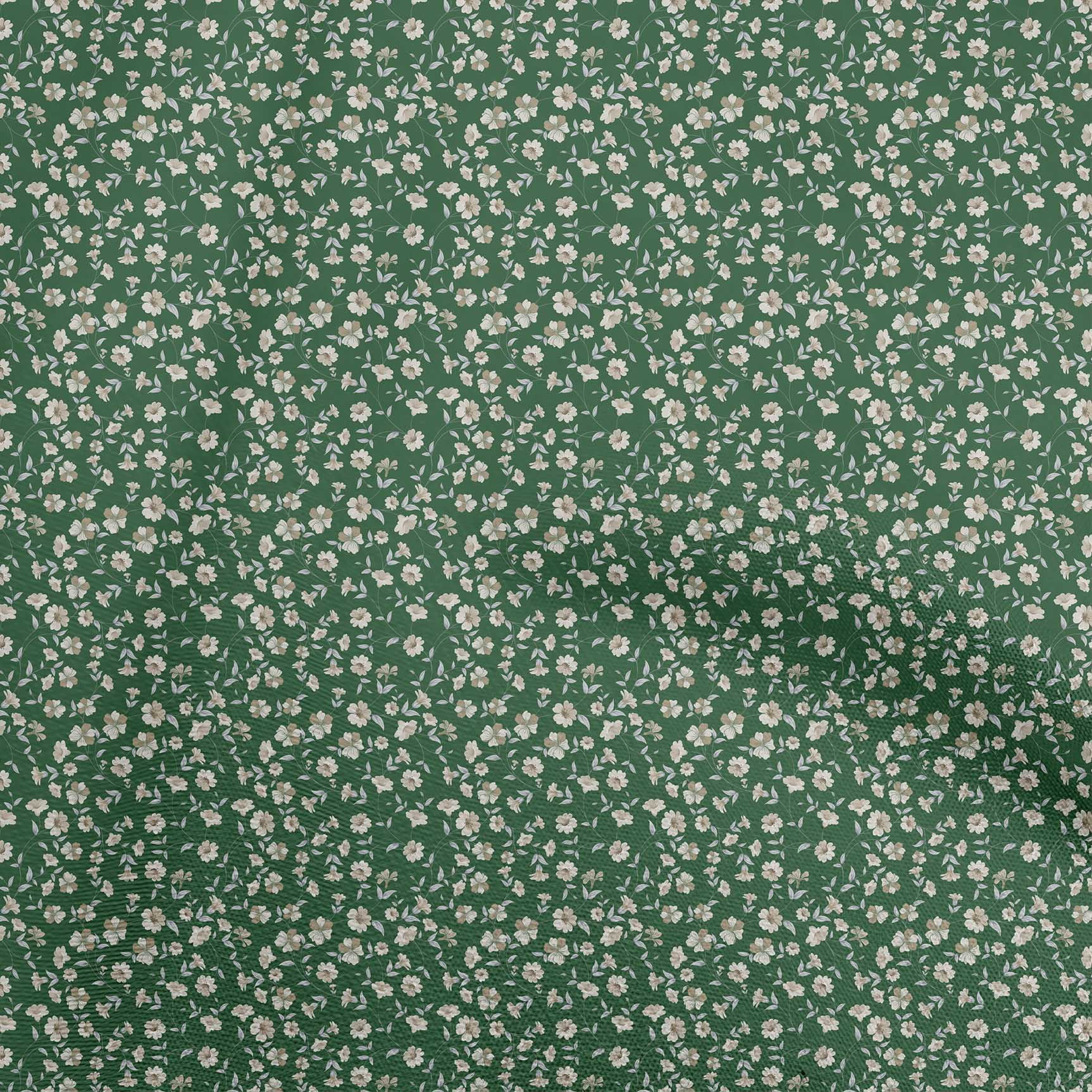 oneOone Cotton Silk Green Fabric Floral Sewing Material Print Fabric By ...