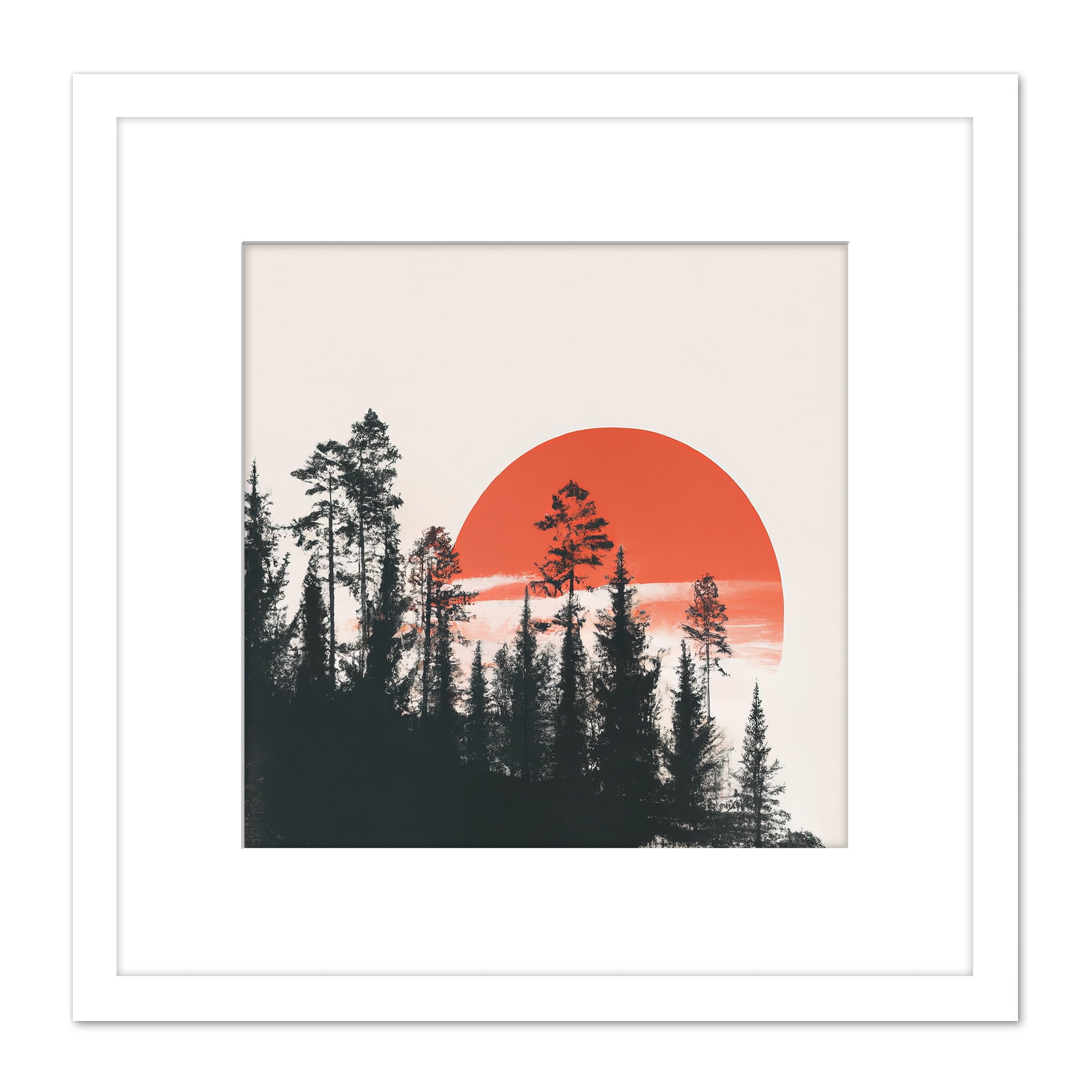 Sunset Over Forest Hillside Mist Haze Clouds Square Wooden Framed Wall ...