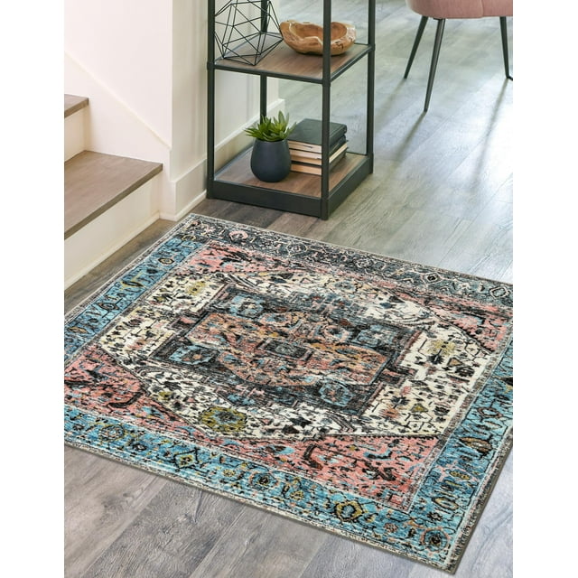 Rugs.com Medina Collection Rug – 5 Ft Square Powder Blue Medium Rug ...