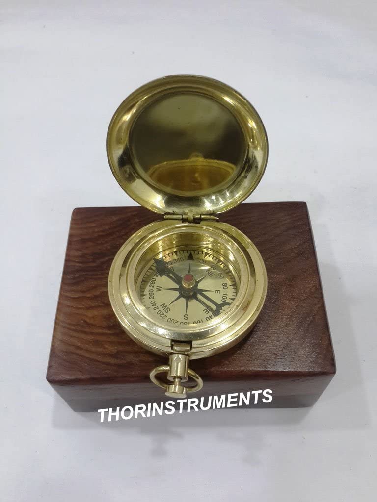 Beautiful Nautical Push Button Compass Wood Box Marine 2.5" - Walmart.com