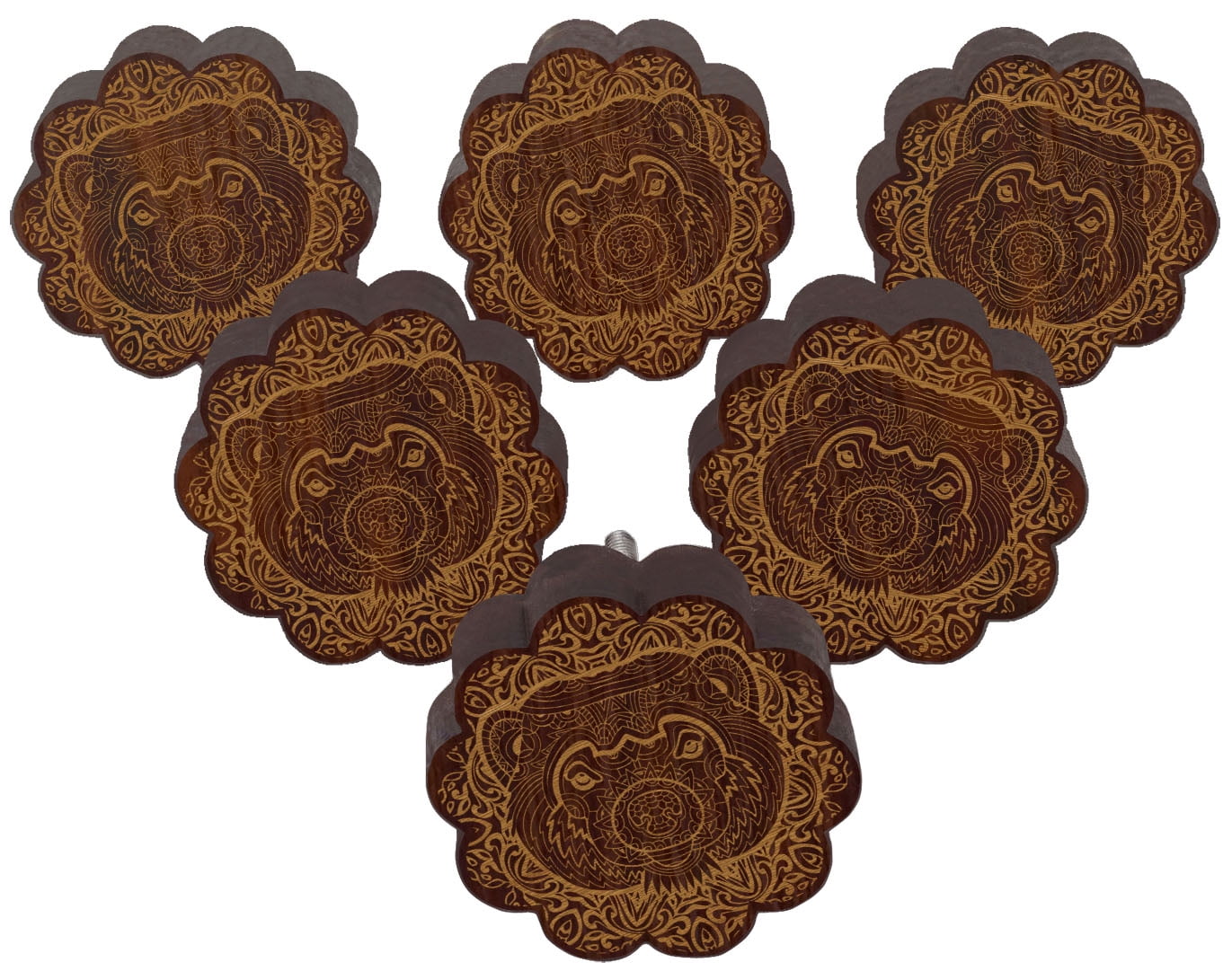 IBA Indianbeautifulart Brown Engraved Knobs 10 Pc Furniture Wooden ...